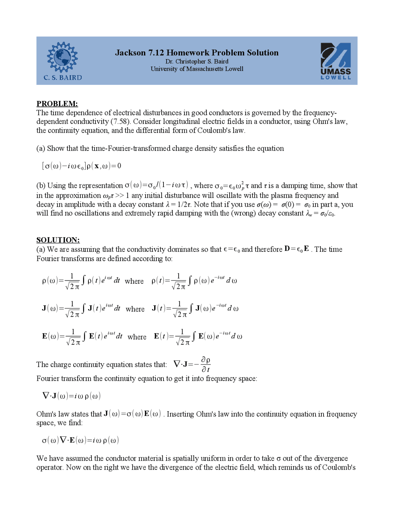 Jackson solutions - jackson 7 12 homework solution - Solução do jackson ...