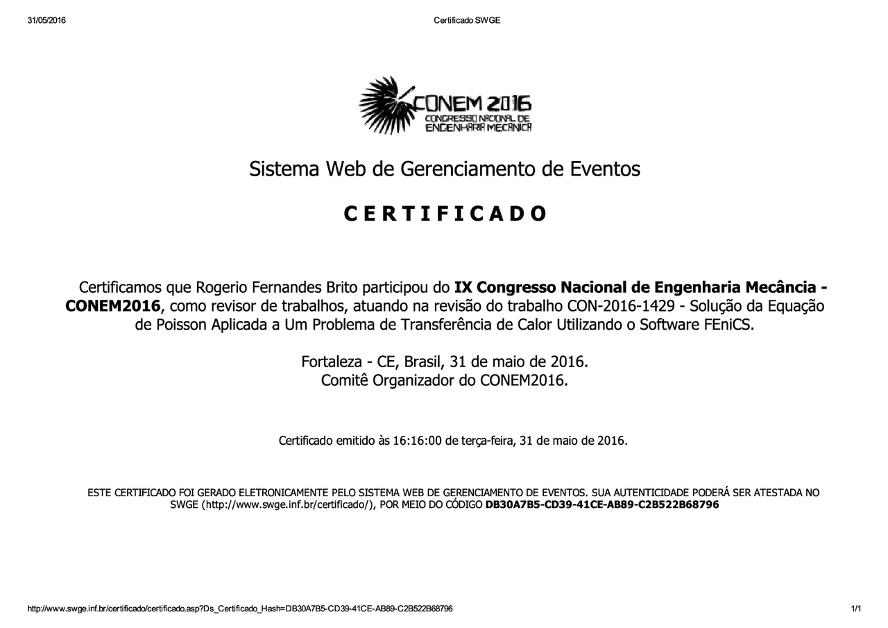 Certificado SWGE-CON-2016-1429 - Certificado SWGE-CON-2016-1429 - Docsity