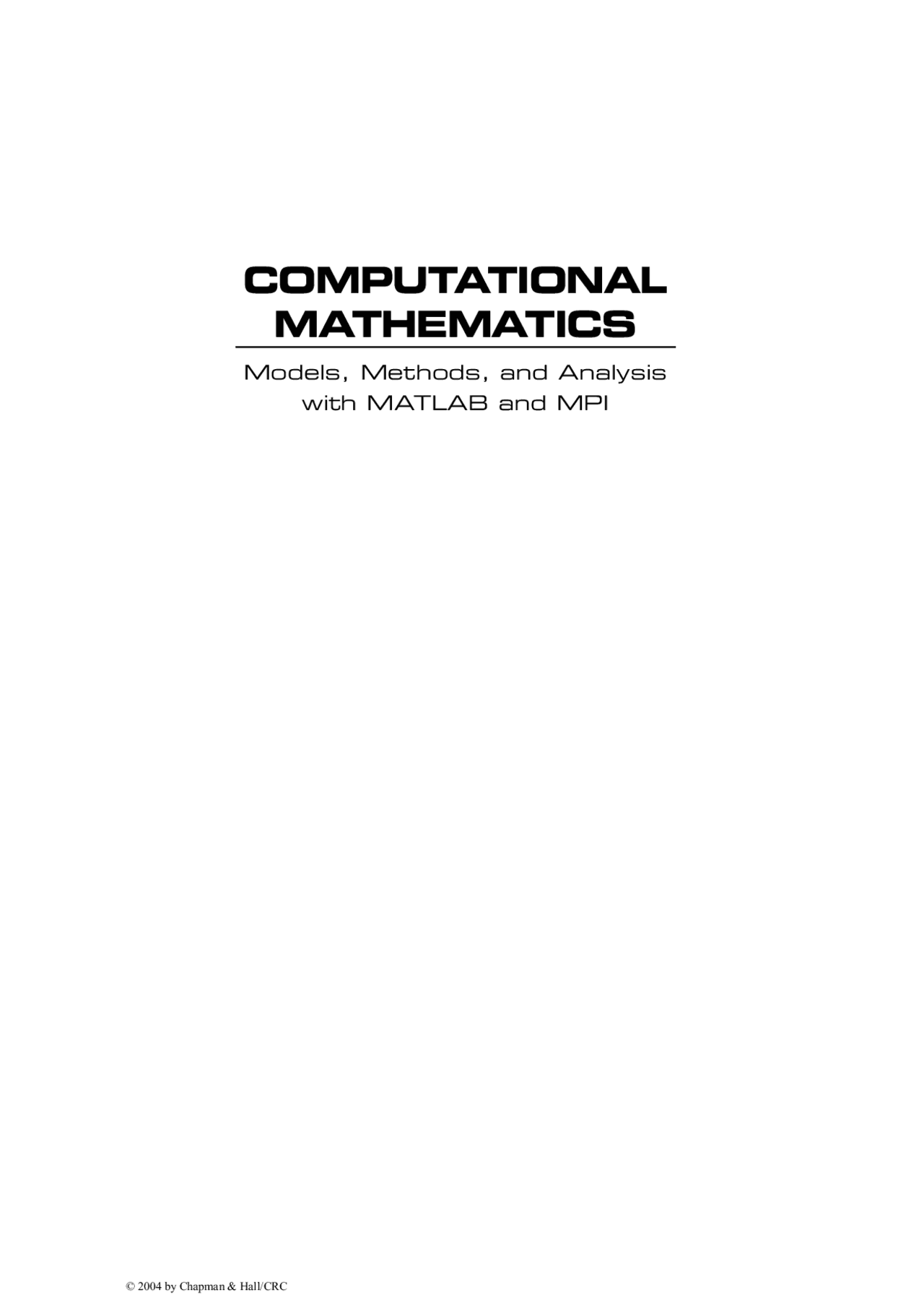 Computational Mathematics Models Methods And Analysis With Matlab
