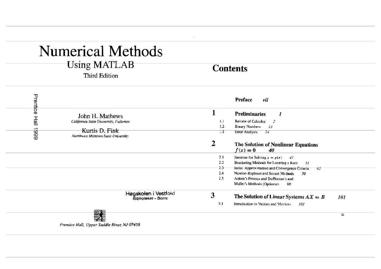 Numerical Methods using MATLAB - Mathews and Fink - Numerical Methods using MATLAB - Docsity