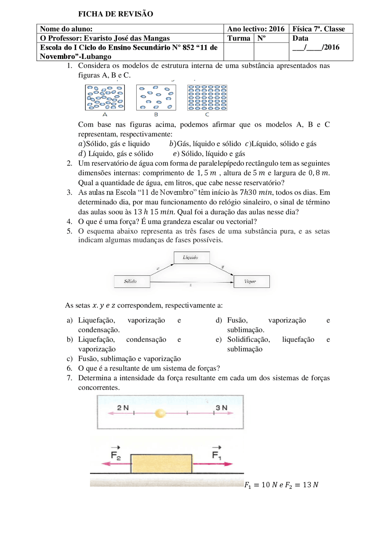 Ficha De Revisão Para Exame Ficha De Revisão De Física Para A Prova