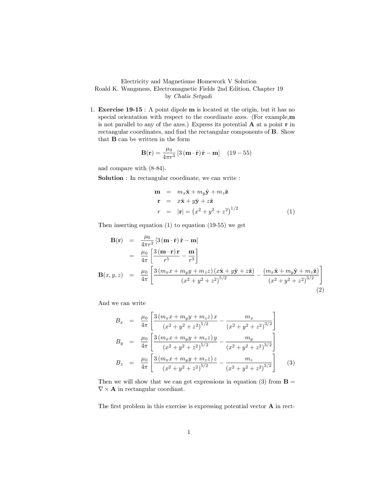 Wangsness Electromagnetic Fields Solutions Ch19 Wangsness