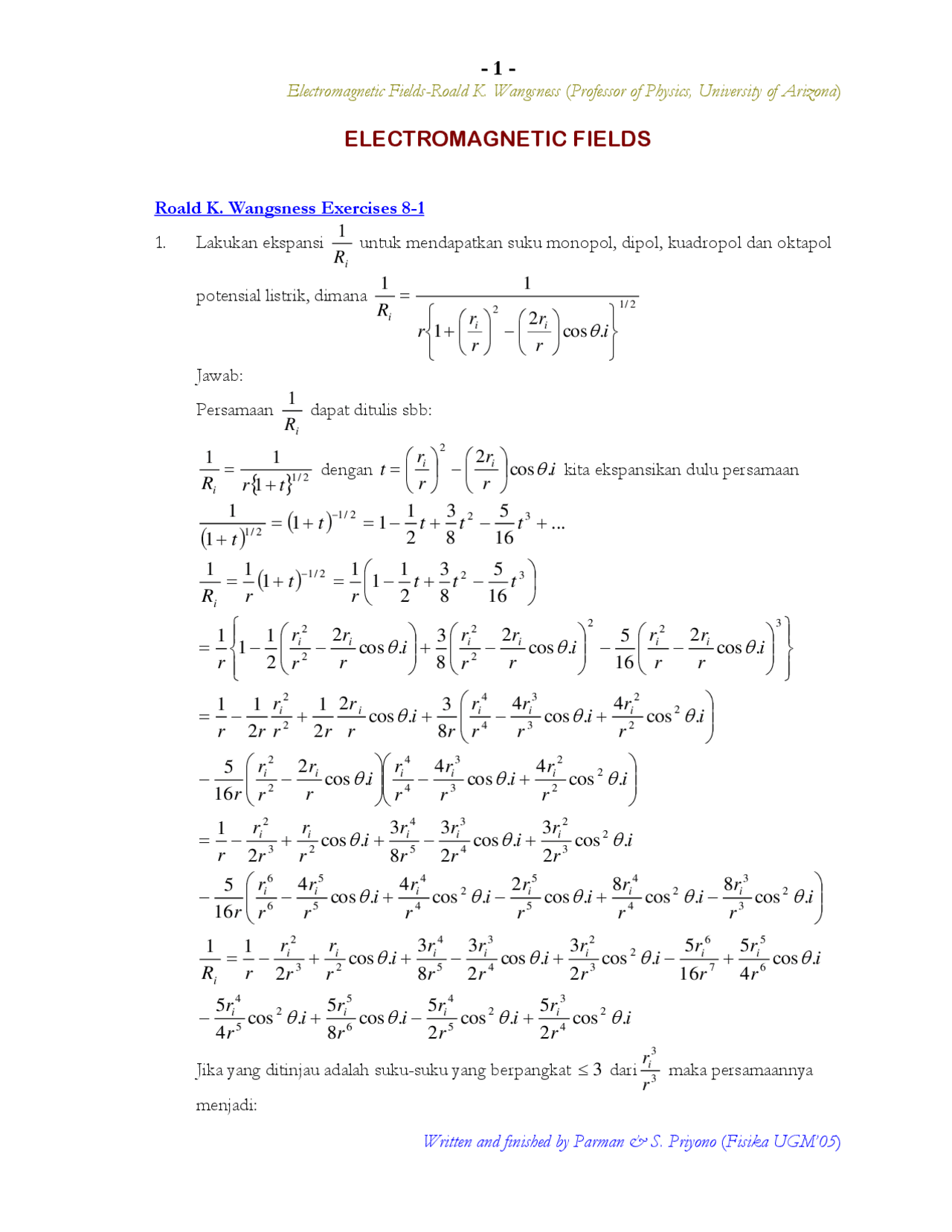Wangsness electromagnetic fields solutions - Ch08- Jawaban - Listrik - Magnet - Bab - 8 | Notas ...