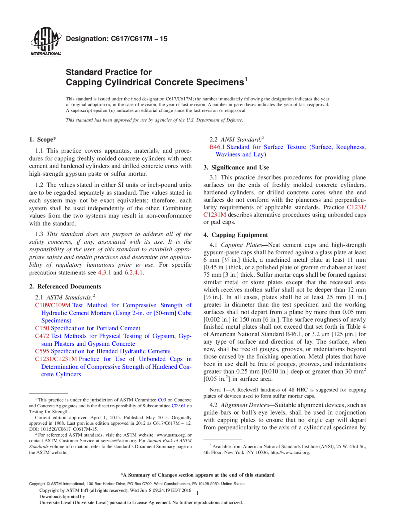 ASTM C617.C617M - 15 - Capping Cylindrical Concrete Specimens - | Docsity