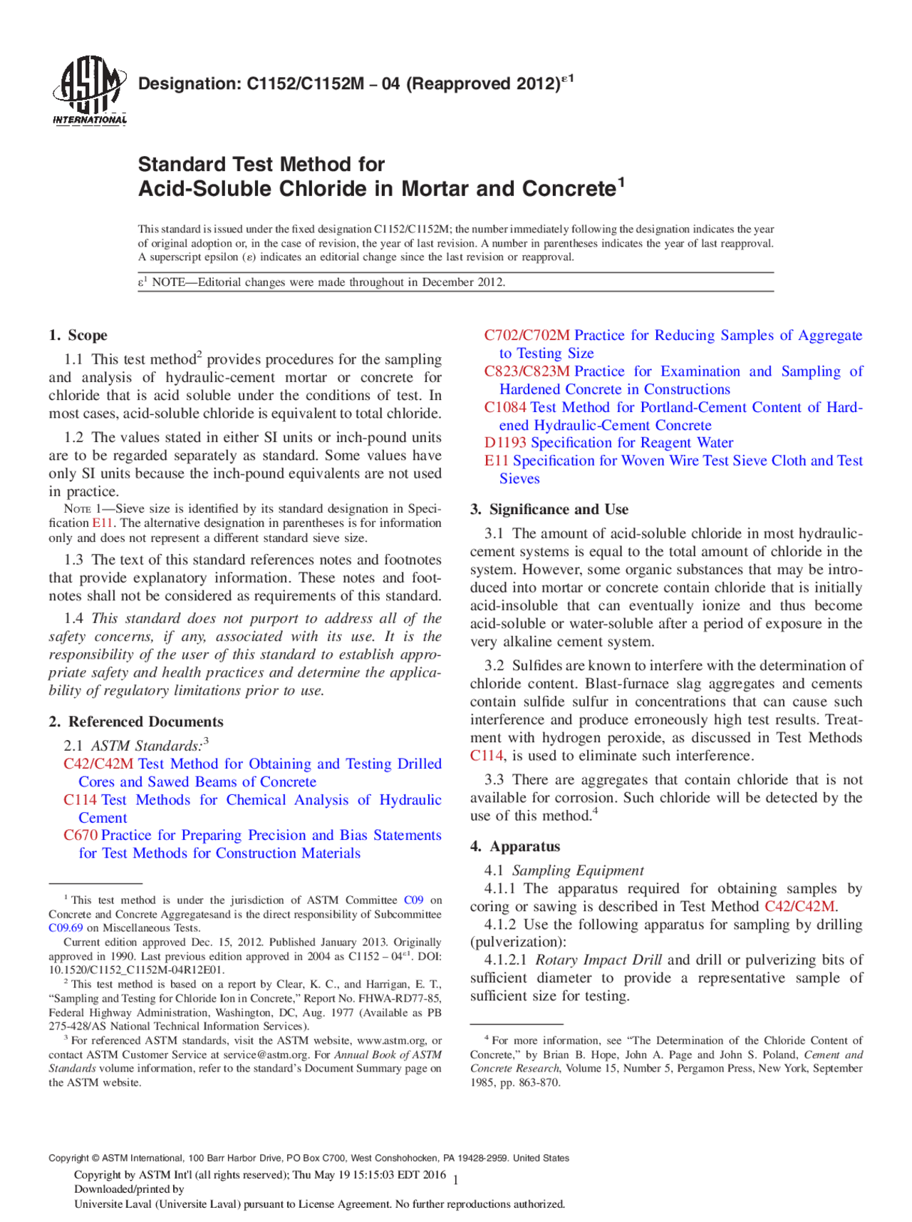 ASTM C1152.C1152M - 04 - Acid-Soluble Chloride in Mortar and Concrete ...