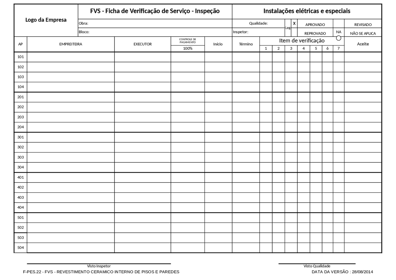 FVS MODELO NOVO - Instalações elétricas e especiais - Modelo de FVS ...