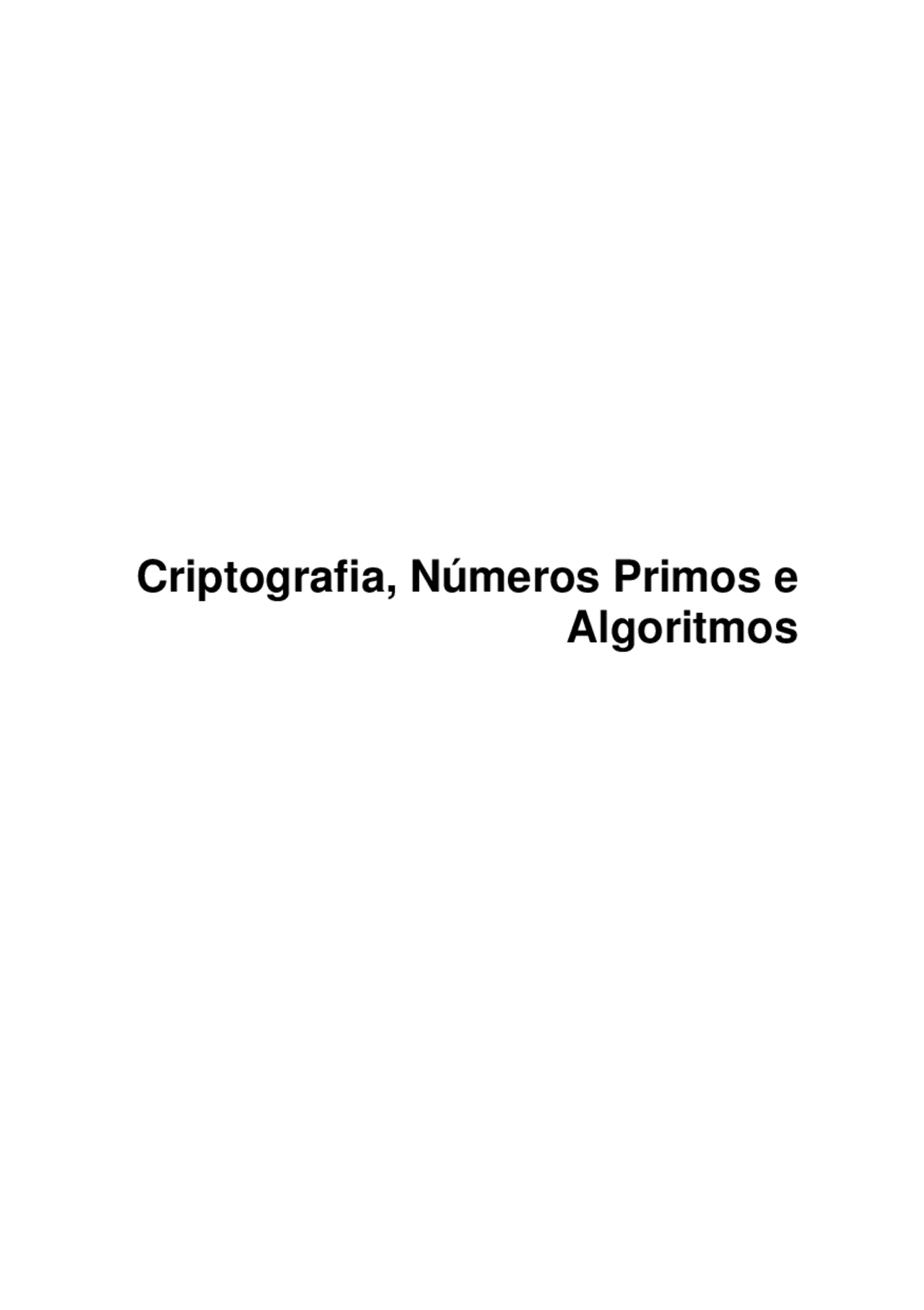Criptografia números primos e algoritmos - livro em pdf da SBM/IMPA. - Docsity