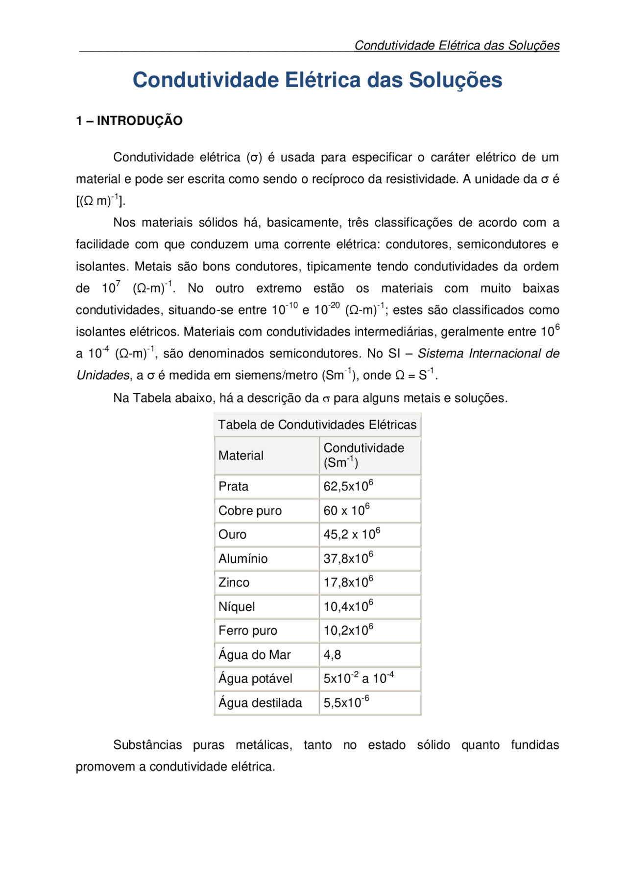 02 Condutividade De Soluções 02 Condutividade De Soluções Docsity