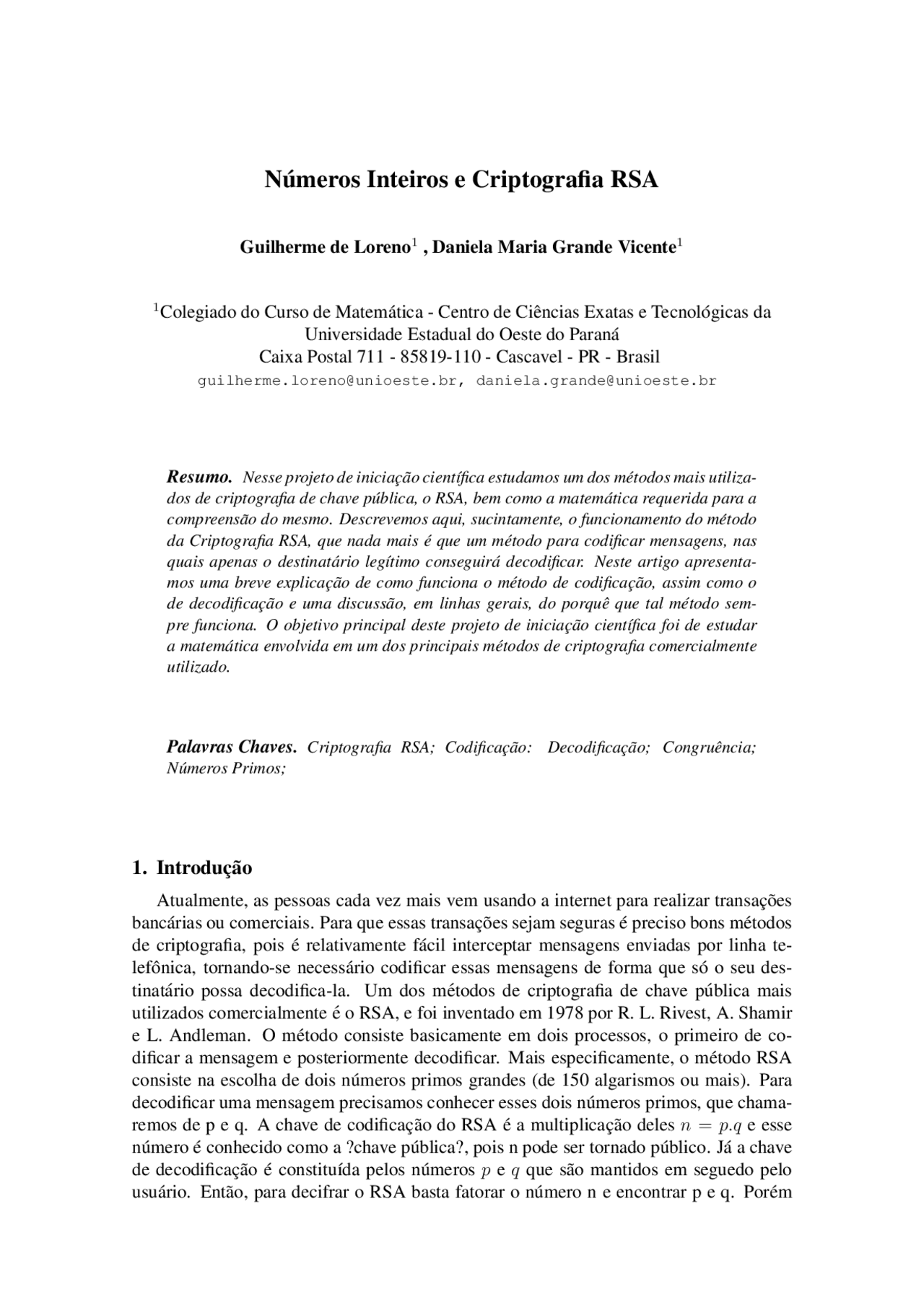 Relatório do IC - Relatório do IC sobre Criptografia - Docsity