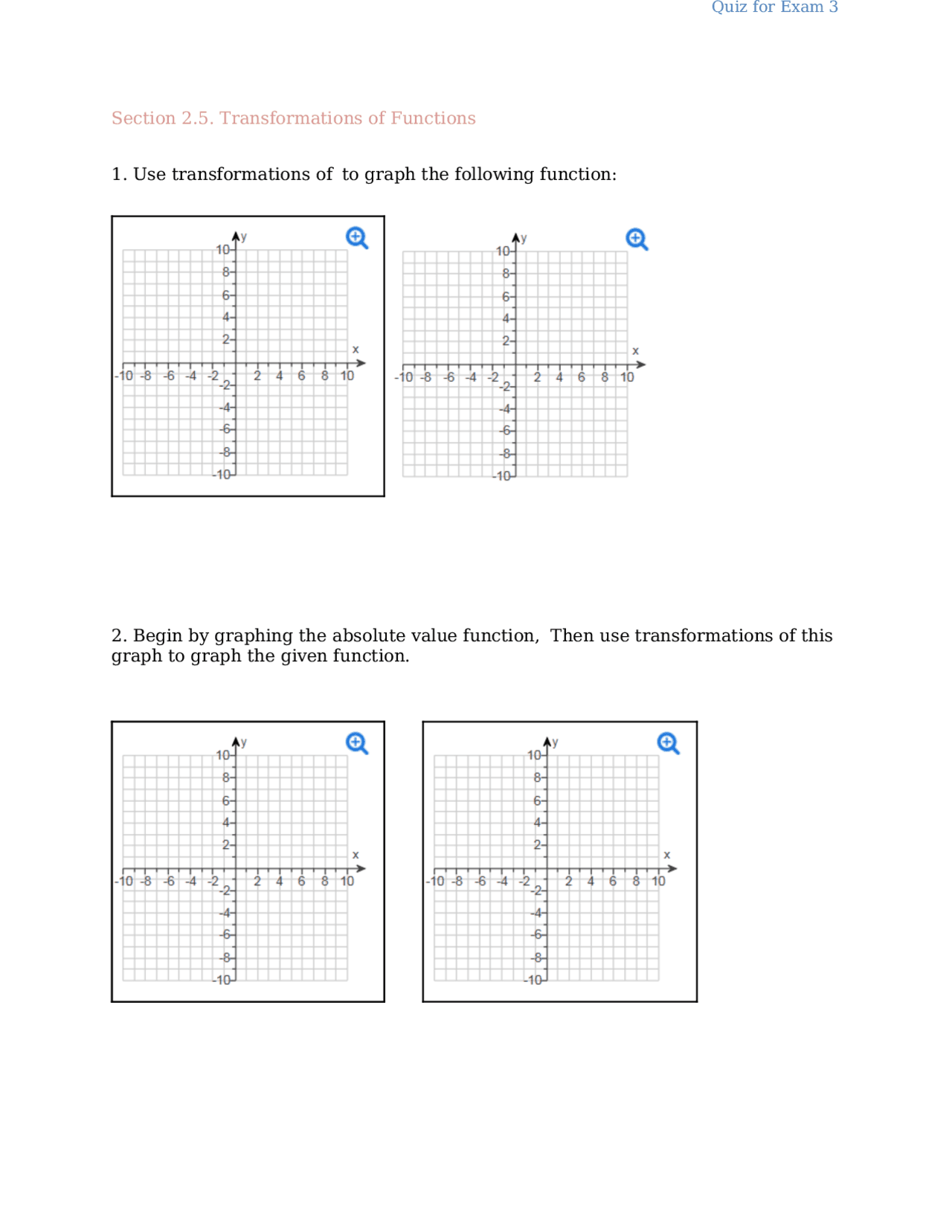 Transformations of Functions: problems for the exam - Quiz with ...
