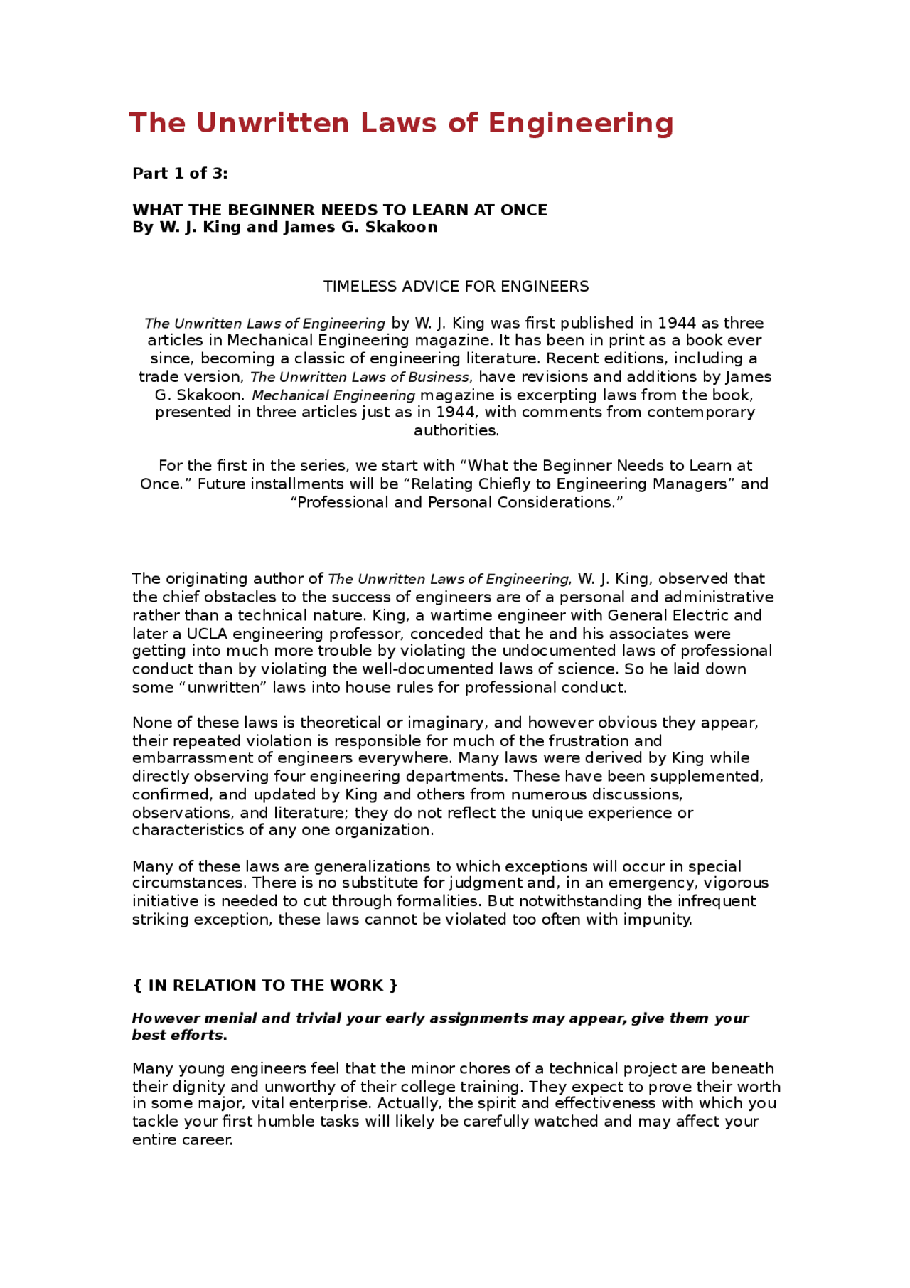 The Unwritten Laws of Engineering - Tópicos pessoais e administrativos ...