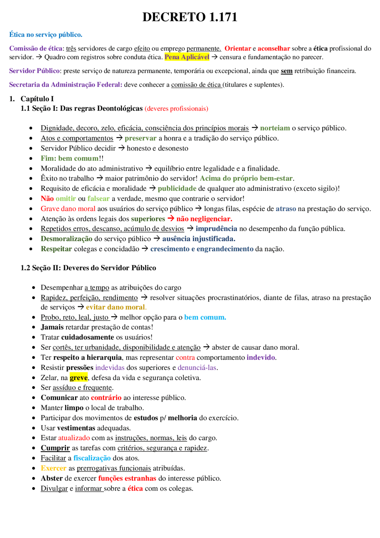 Decreto1171 - Resumo do Decreto 1171 - ética no serviço público - Docsity