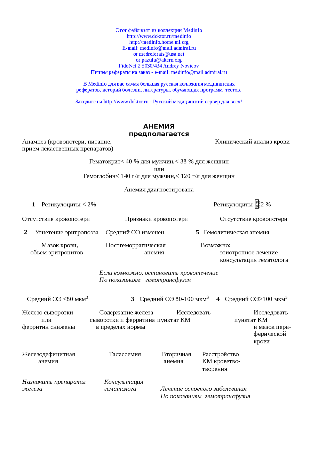 Литература Терапия анемия реферат по медицине Docsity