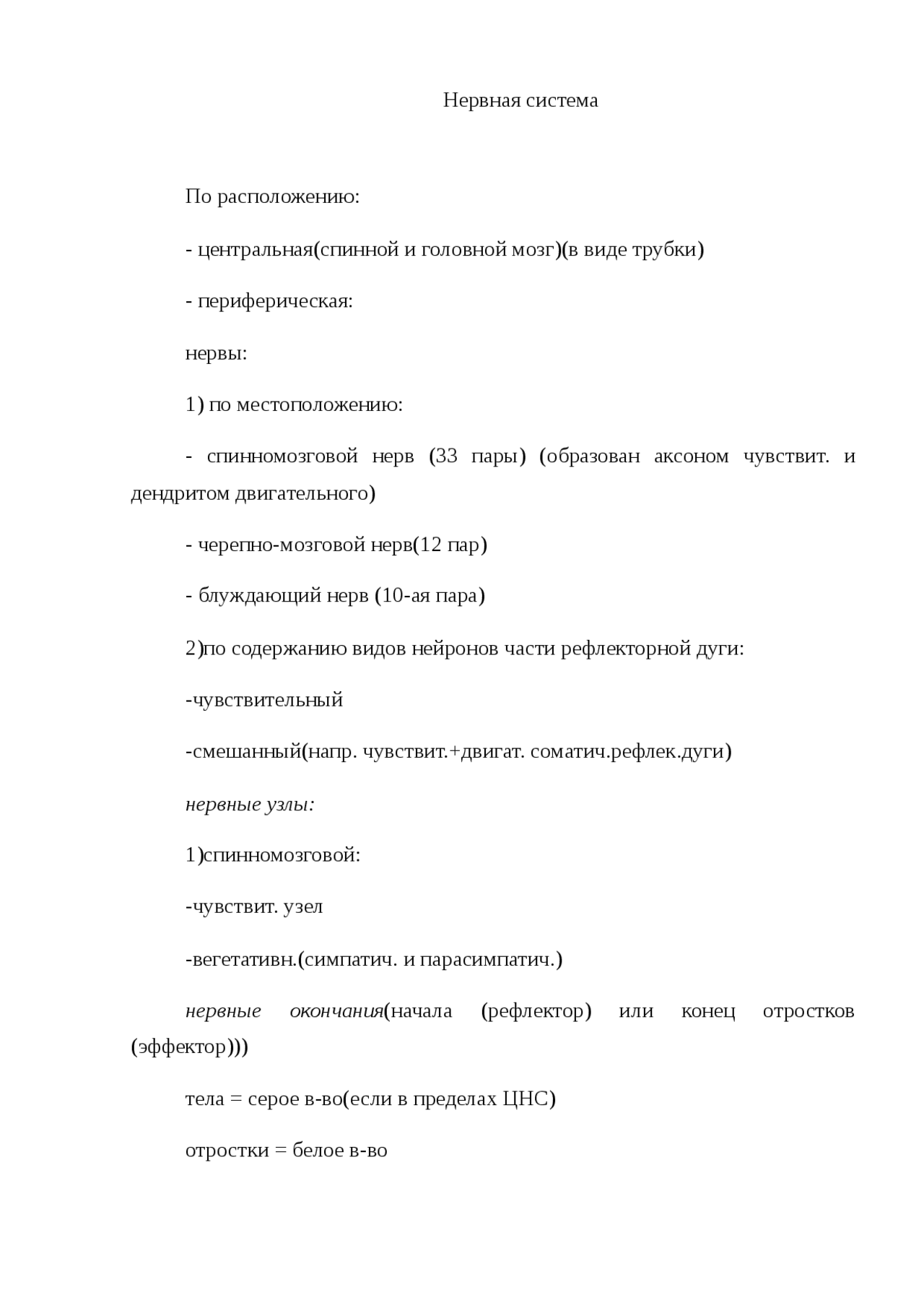 Описание и характеристика центральной нервной системы контрольная 2010