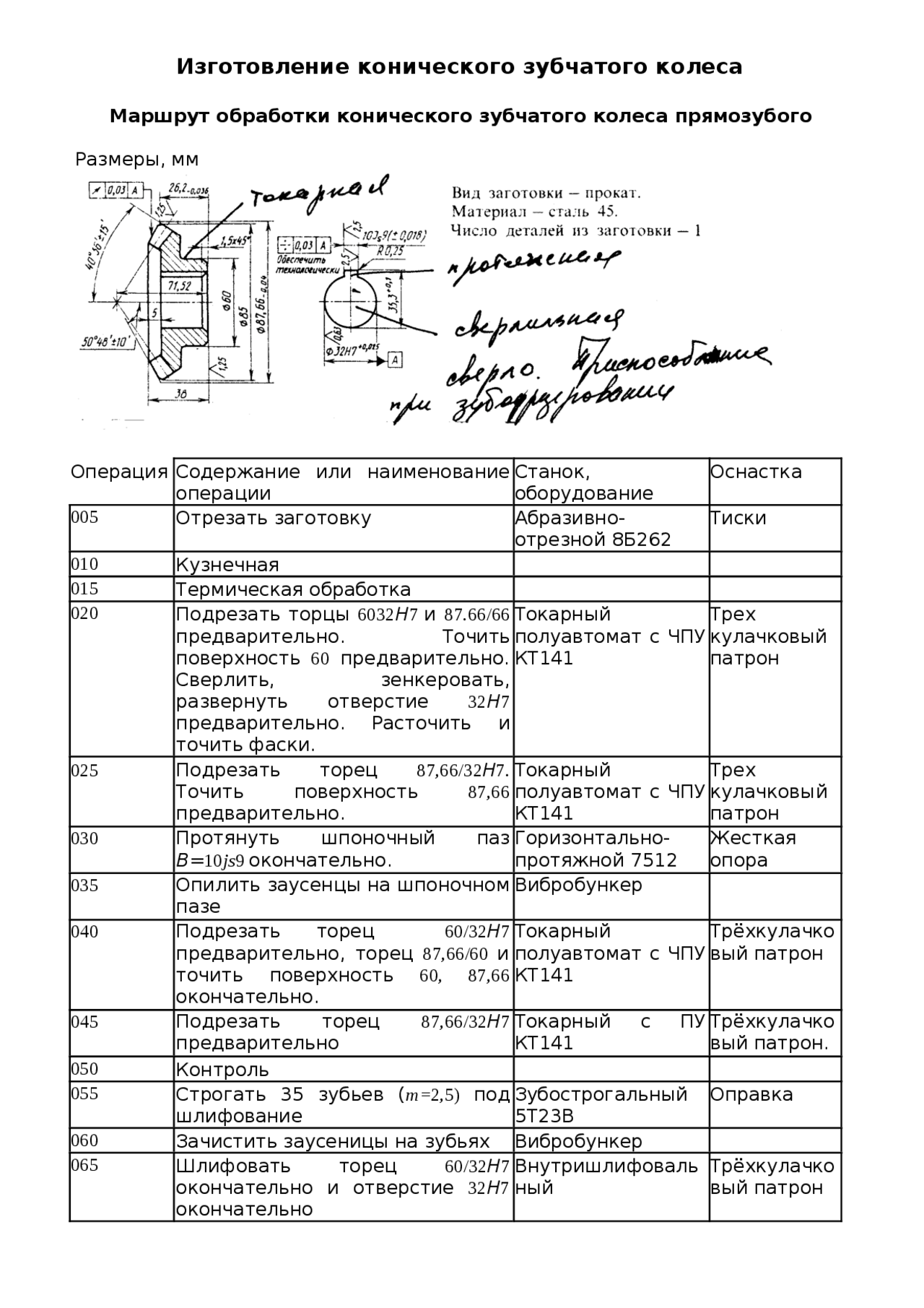 Коническое зубчатое колесо курсовая по технологии Docsity