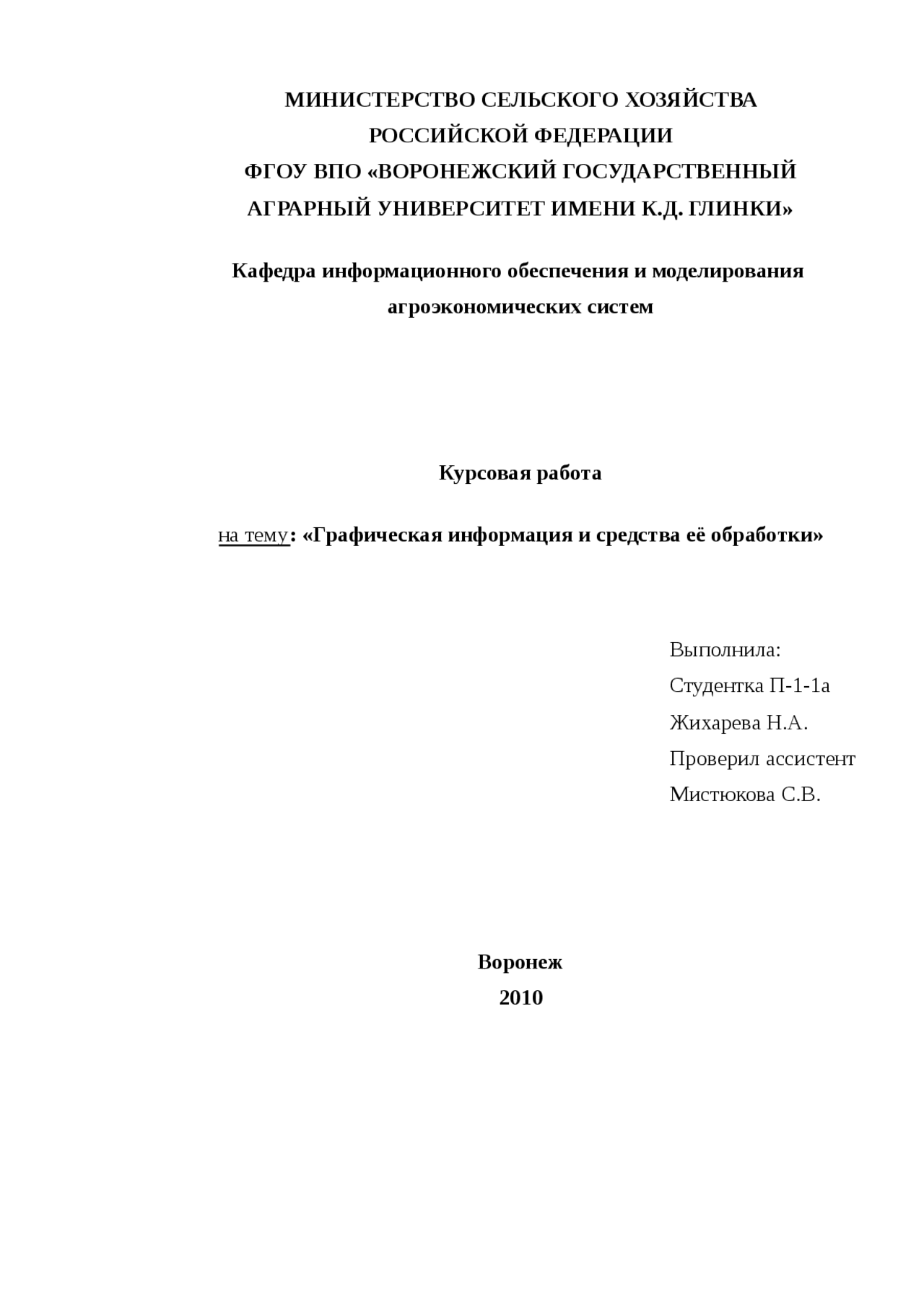 Графическая информация и средства ее обработки курсовая 2010 по
