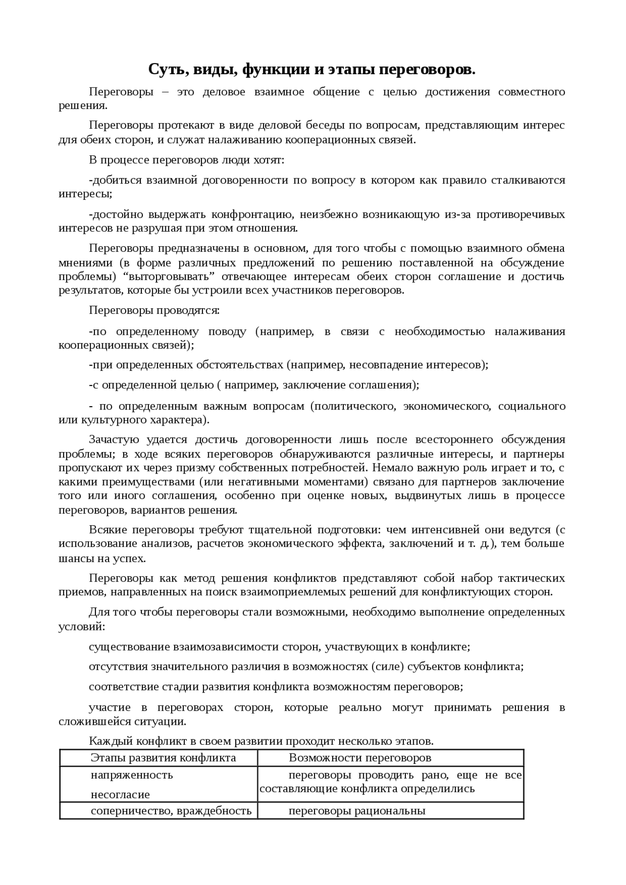 Суть виды функции и этапы переговоров реферат по менеджменту Docsity