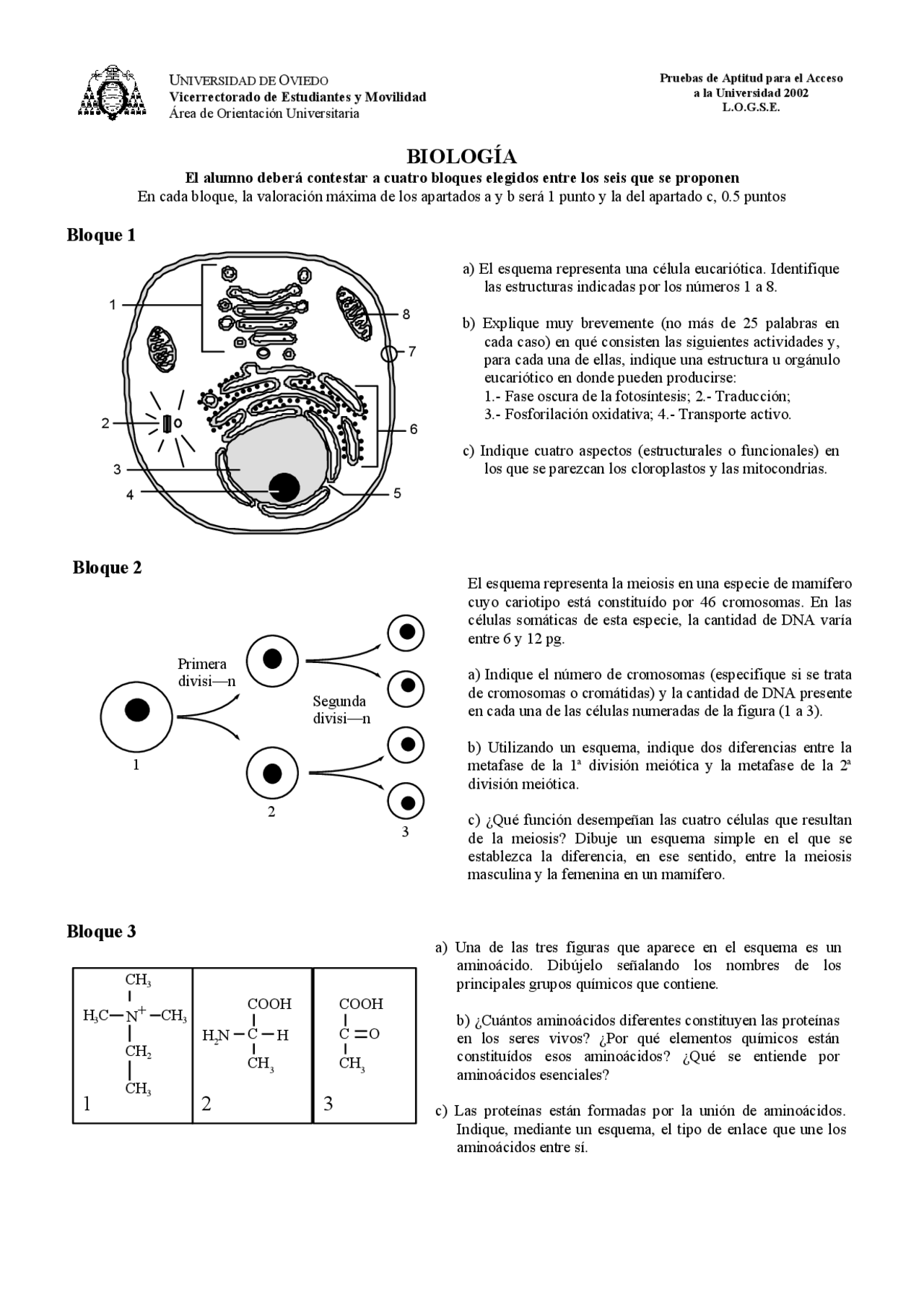 Pruebas de aptitud para el acceso a la Universidad de Oviedo: Biología ...
