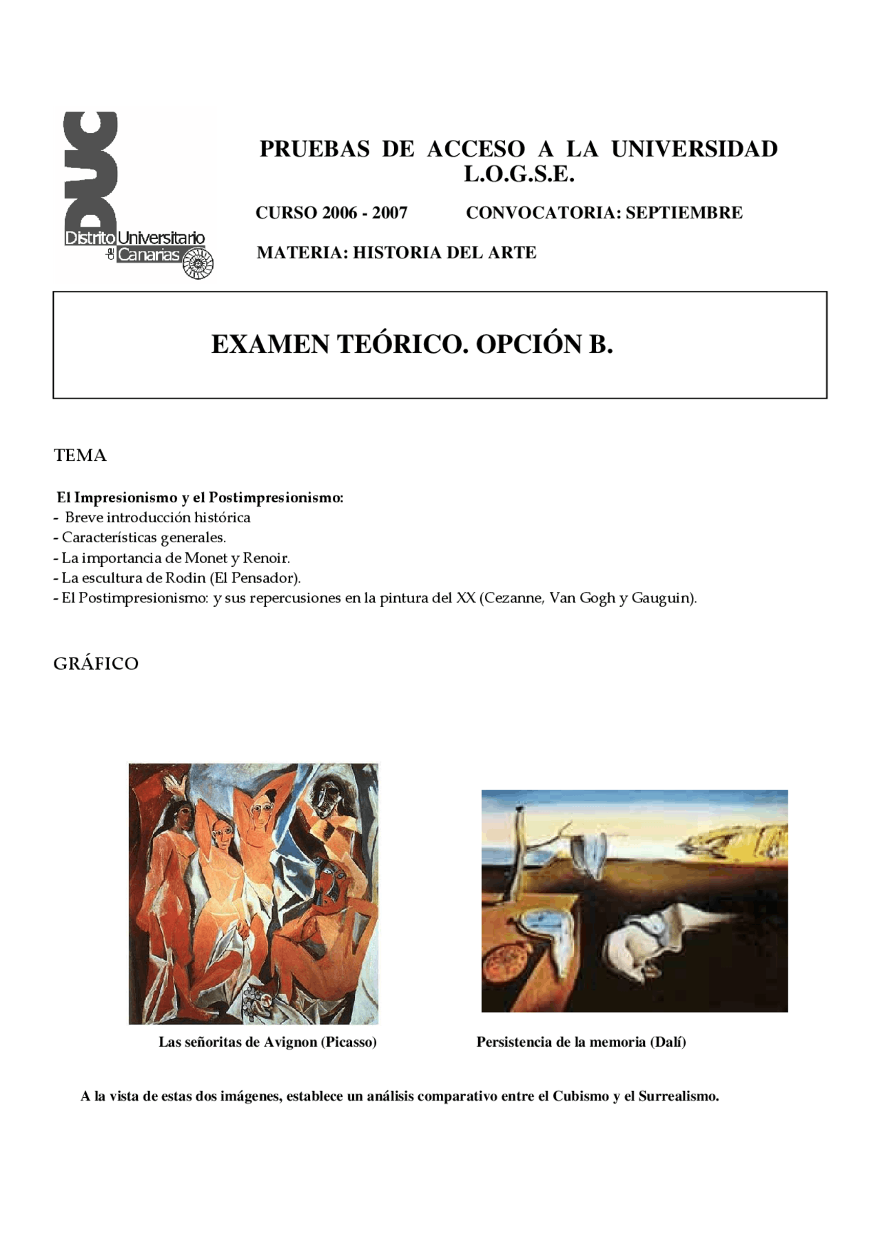 Examen de Historia del Arte - Selectividad Canarias - Sept 2007 ...