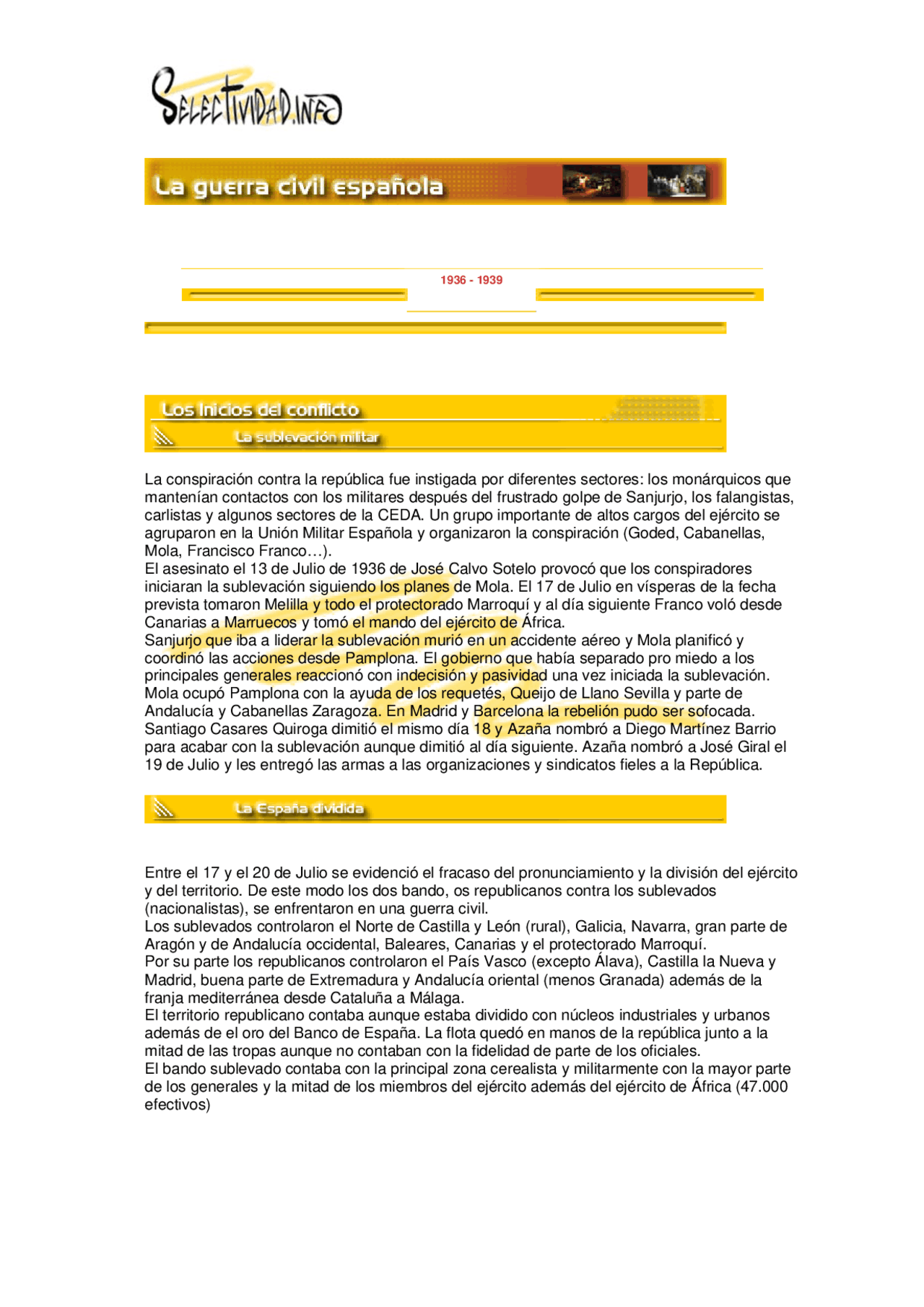 La Guerra Civil española Apuntes de historia - Selectividad y 2º Bach ...