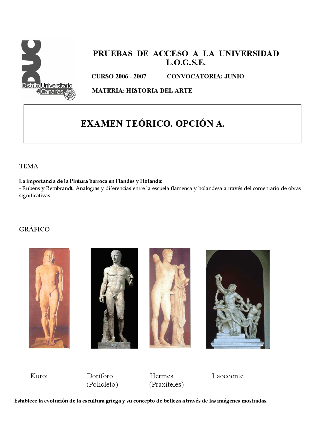 Examen de Historia del Arte - Selectividad Canarias - Junio 2007 - High ...