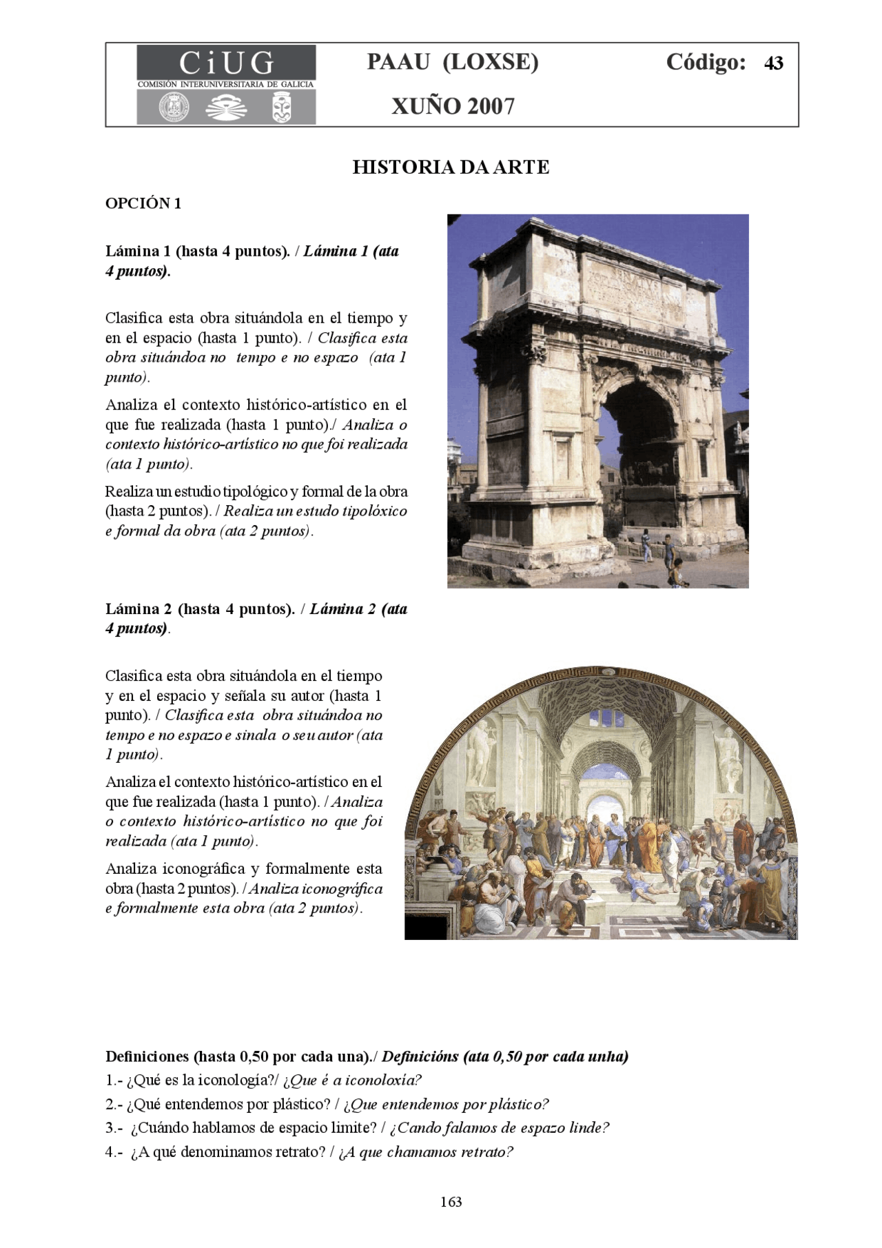 Examen de Historia del Arte - Selectividad Galicia - Curso 0607 ...