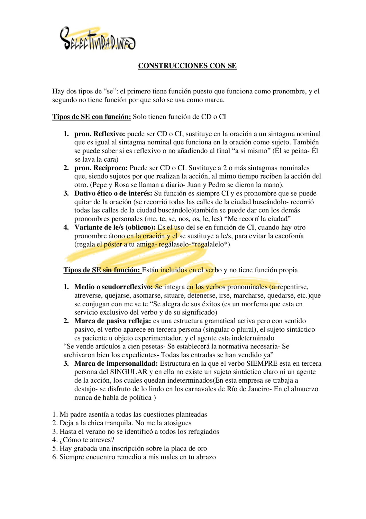 Construcciones con se Apuntes de lengua - Selectividad y 2º ...