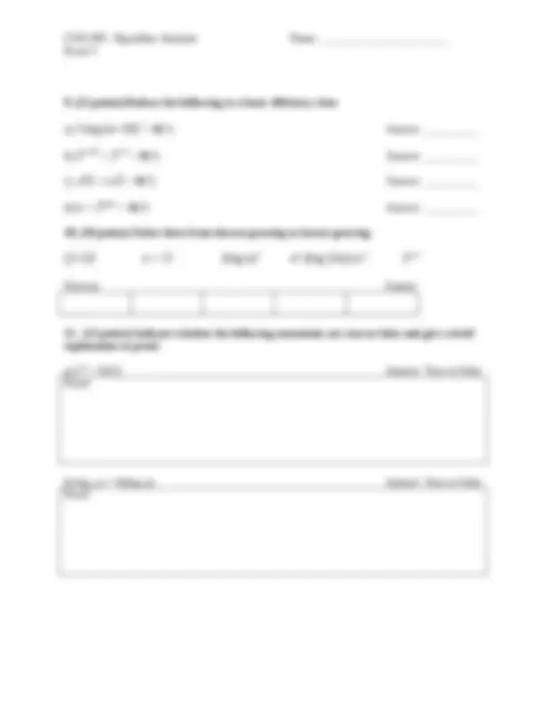 CSIS-385 Algorithm Analysis Exam 1 | Exams Algorithms and Programming | Docsity