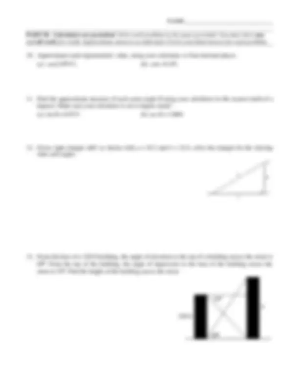 15 Questions on the Trigonometric Ratios - Exam 1 | MATH 229 | Exams Trigonometry | Docsity