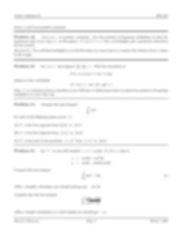 Vector Calculus II - Mth 255: Winter 1998 Problem Sets | Exams Calculus | Docsity