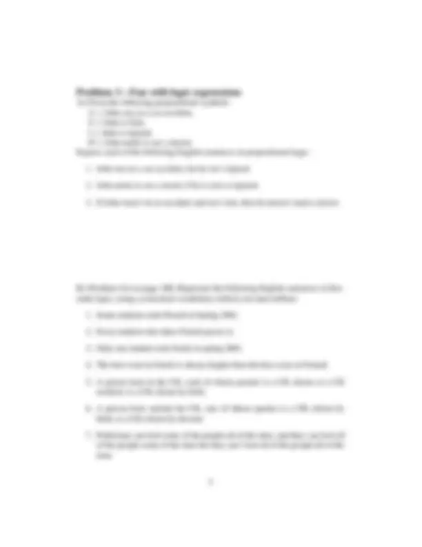 Propositional Logic Solved Homework 2 Cap 4621 Assignments Computer Science Docsity