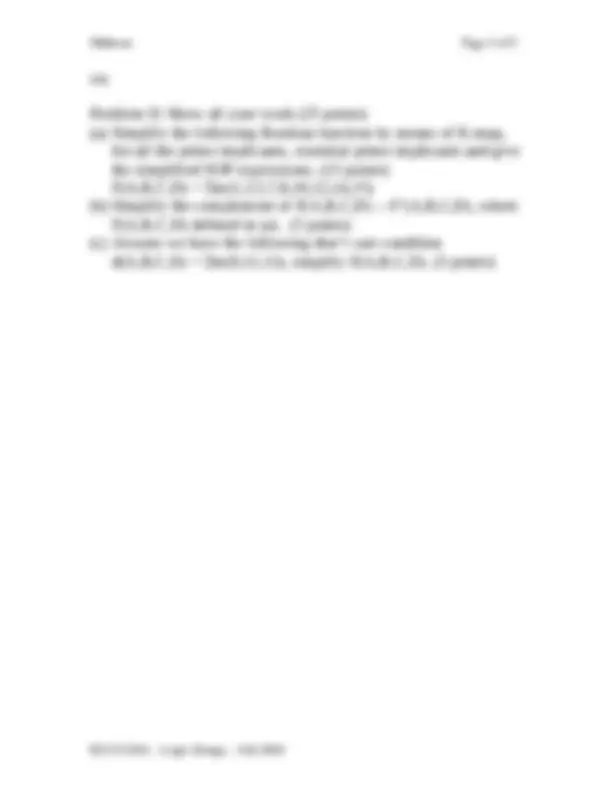 Practice Problems for Midterm Exam - Logic Design | CS 120A | Exams Computer Science | Docsity