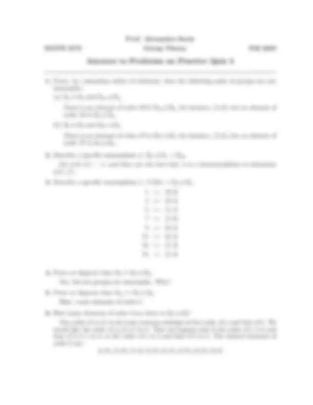 Practice Quiz #5 with Answers - Group Theory | MATH 3175 | Quizzes Mathematics | Docsity