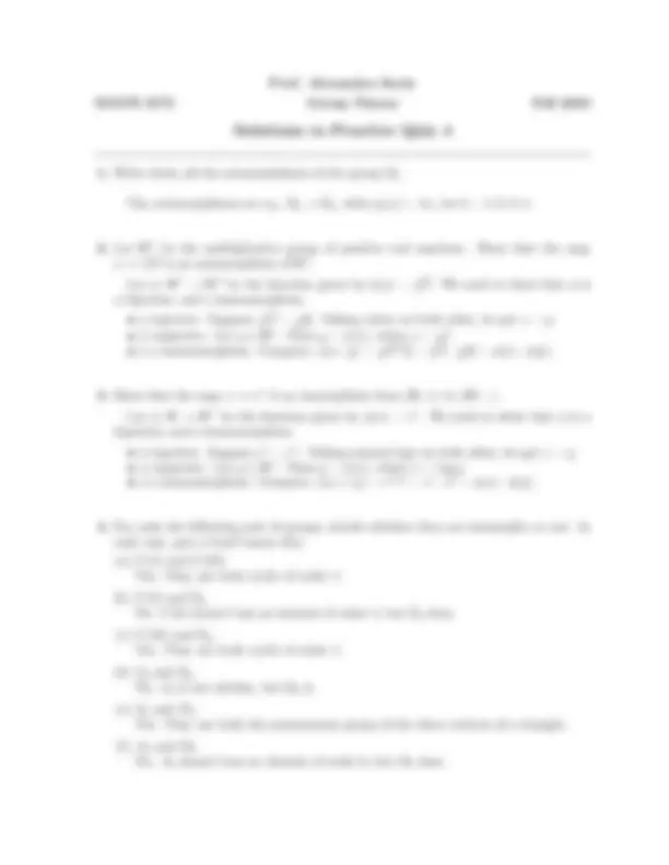 Solutions to Practice Quiz 4 - Group Theory | MATH 3175 | Quizzes Mathematics | Docsity