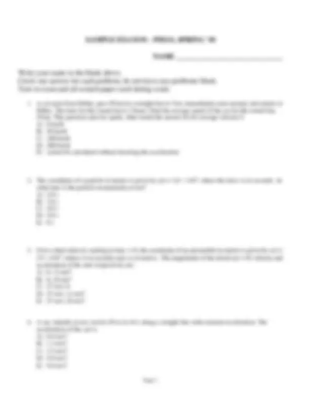 Sample Exam # 1 - General Physics with Calculus I | PH 111 | Exams Physics | Docsity