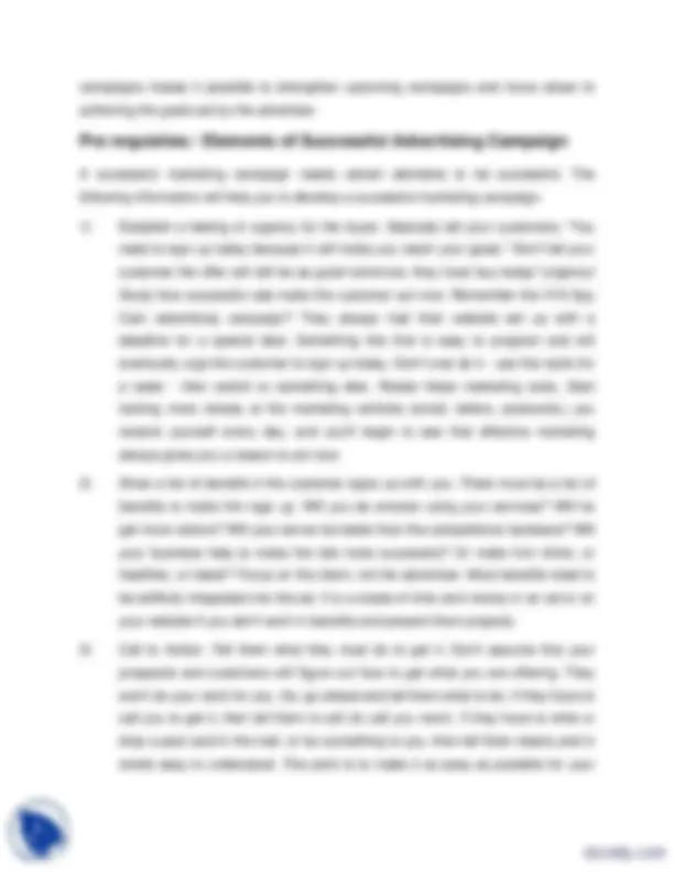 Advertising Campaign-Media and Mass Communication-Handout | Exercises Mass Communication | Docsity