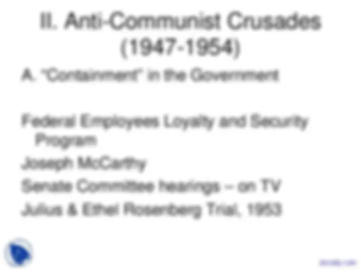 Red Scare Domestic Cold War - History of United States - Lecture Slides ...