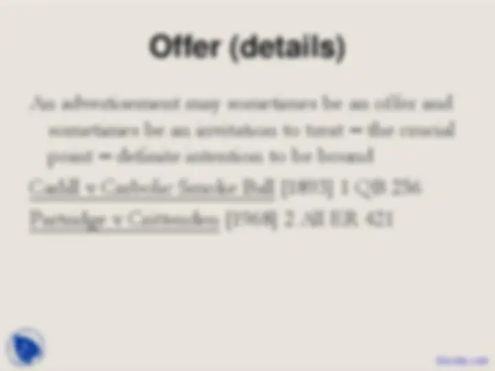 Invitation to Treat - Law of Contract - Lecture Slides | Slides Contract Law | Docsity