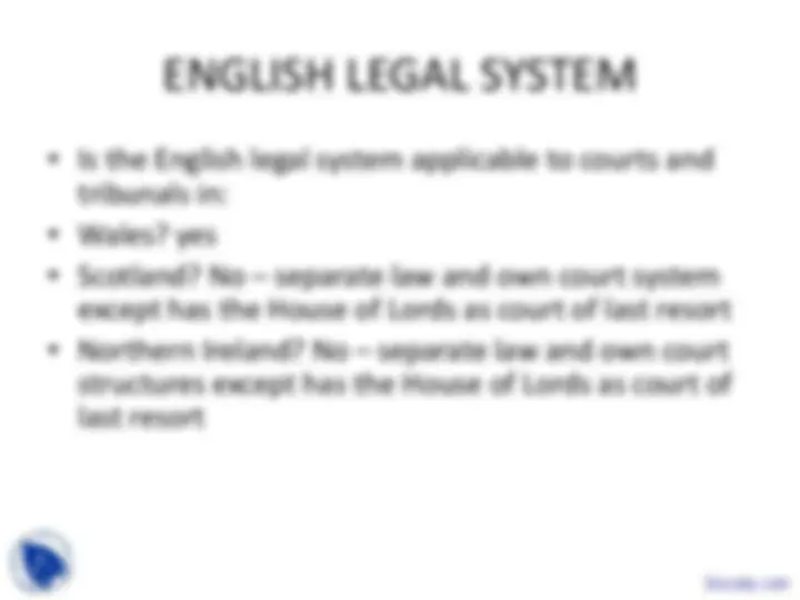 Comparative Law: English Legal System | Slides Law | Docsity