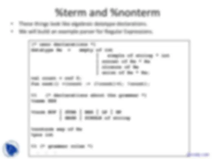 Sml-Yacc Parser Generator - Compiler Design - Lecture Slides | Slides Computer Science | Docsity