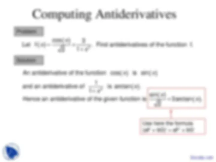 Antiderivatives - Calculus II - Lecture Slides | Slides Calculus | Docsity