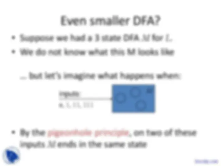 DFA Minimization Algorithm and Pigeonhole Principle | Slides Theory of Automata | Docsity