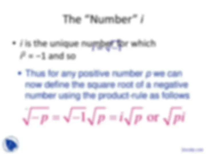 Complex Numbers - Intermediate Algebra - Lecture Slides | Slides Algebra | Docsity