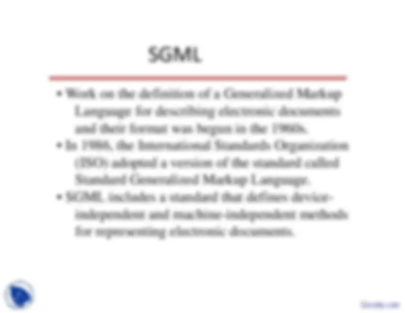 History of HTML and SGML: From HTML 1.0 to XML | Slides Fundamentals of E-Commerce | Docsity