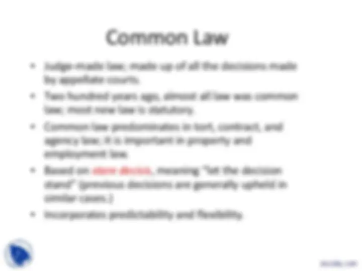 Common Law - Intro to Law - Lecture Slides | Slides Law | Docsity