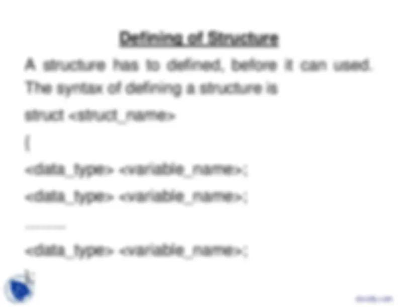 C Structures: Declaration, Access, Array, and Nested Structures | Slides Computer Science | Docsity