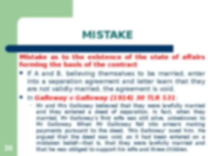 Law of Contract II: Mistake - Lecture Notes | Slides Contract Law | Docsity