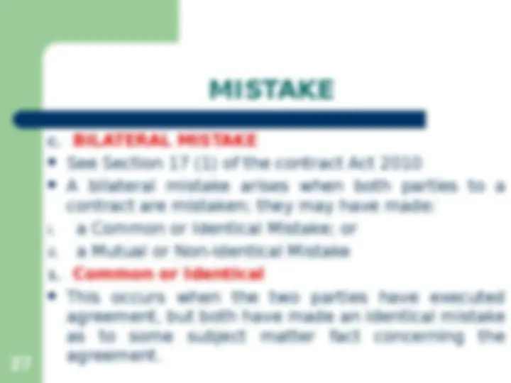 Law of Contract II: Mistake - Lecture Notes | Slides Contract Law | Docsity