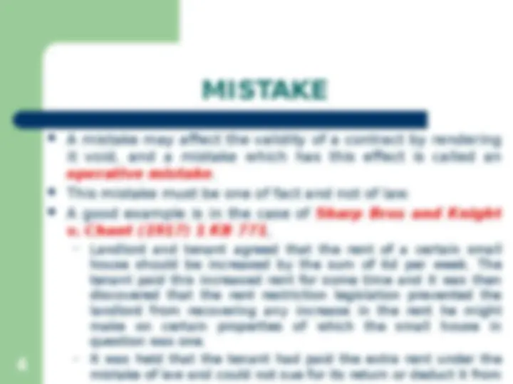 Law of Contract II: Mistake - Lecture Notes | Slides Contract Law | Docsity