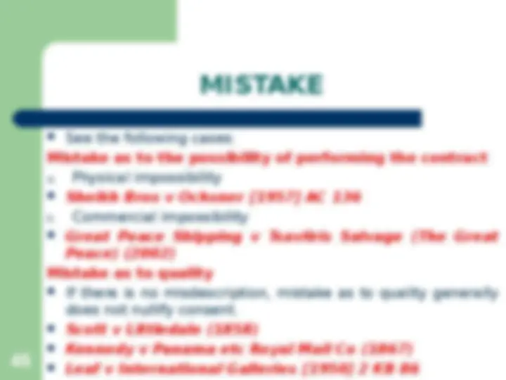 Law of Contract II: Mistake - Lecture Notes | Slides Contract Law | Docsity